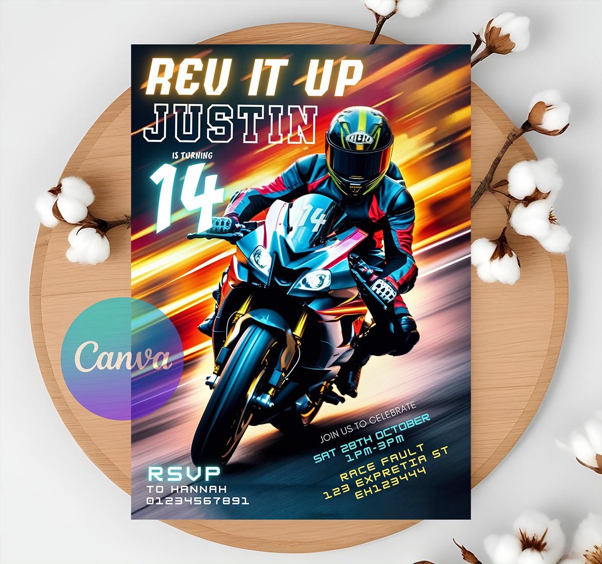 Motorbike Birthday Invitation Template: Editable Motorcycle Invite ...