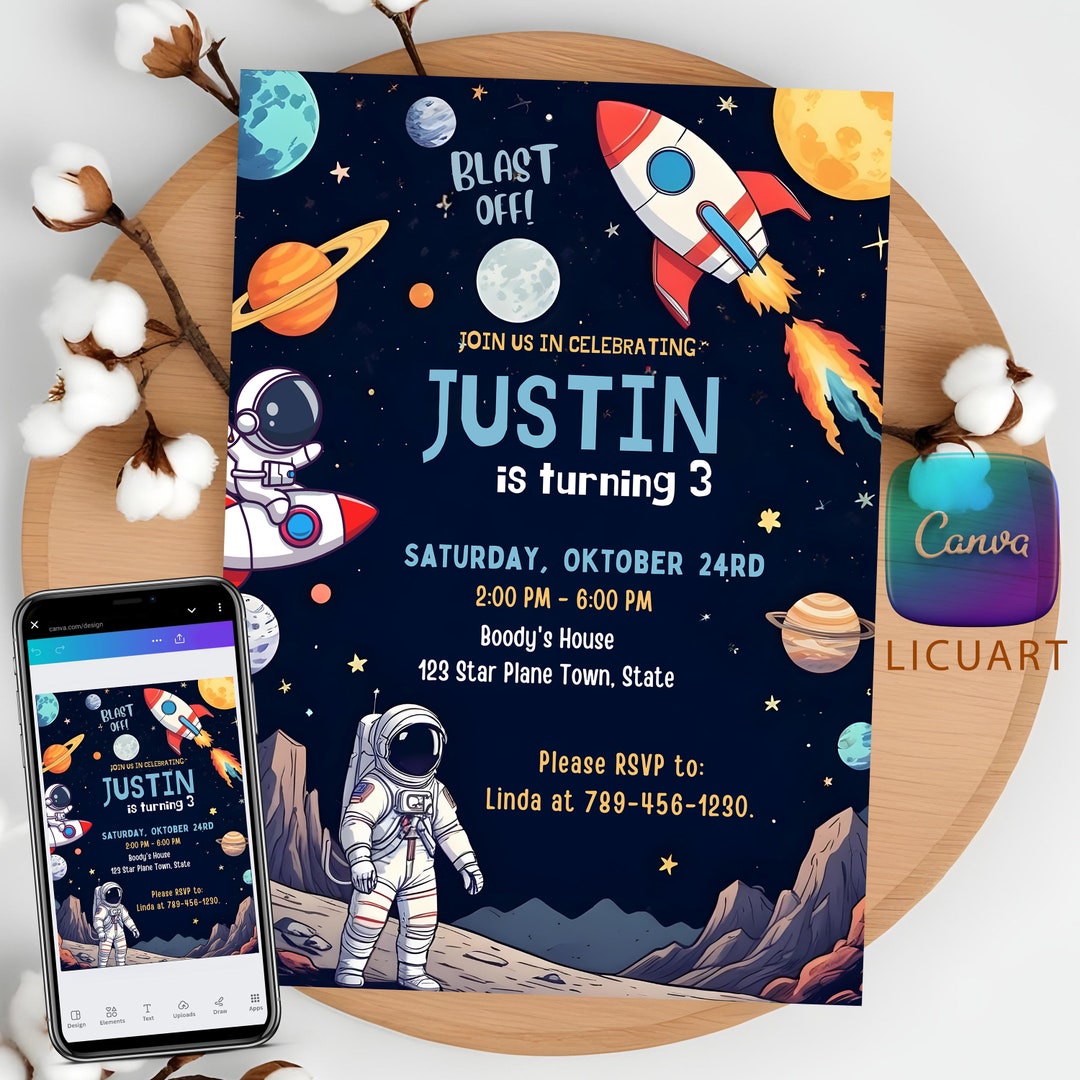 Astronaut Invite, Digital Invitation, Outer Space, Birthday Invitation ...