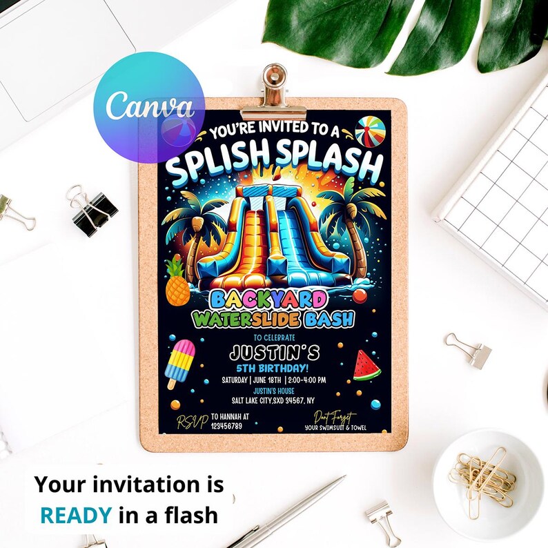 Waterslide Birthday Invitation, Boy Girl Splash Party Invite, Splash ...