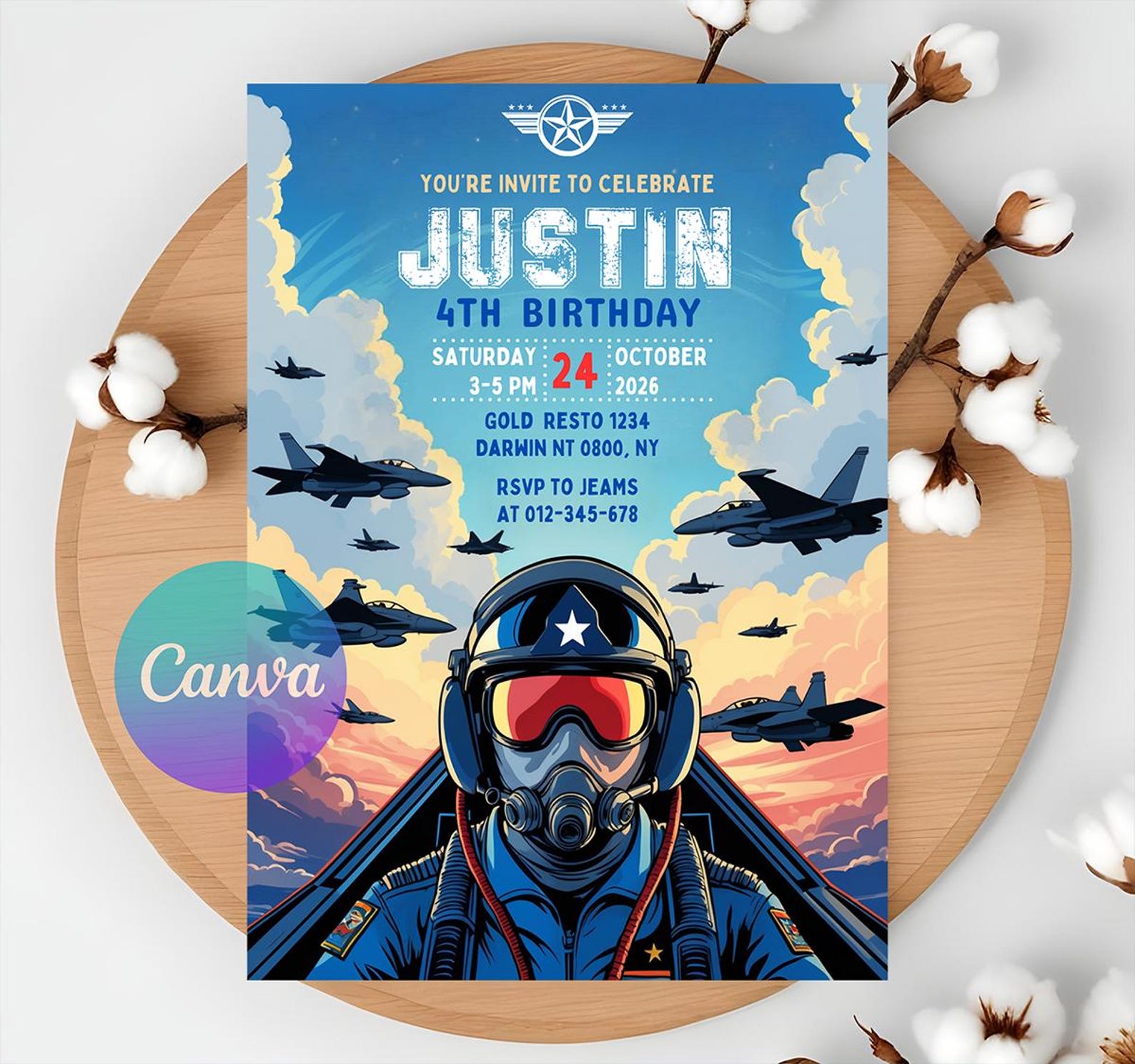 Fighter Pilot Birthday Invitation: Military Jet Theme (digital File) - Etsy
