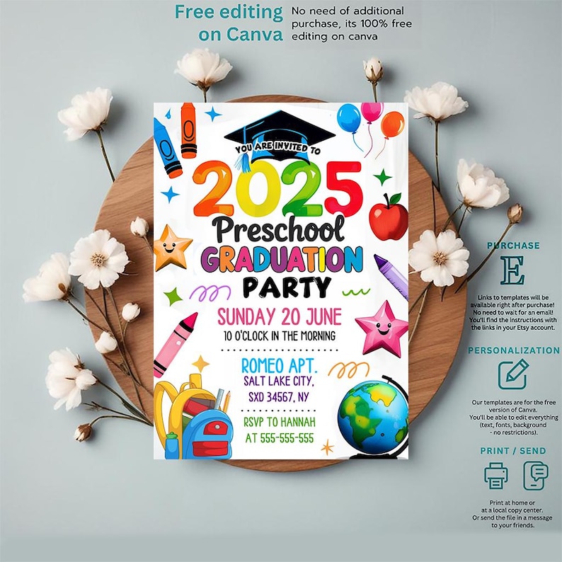 Editable Preschool Graduation Invitation: Class of 2025 (digital File ...