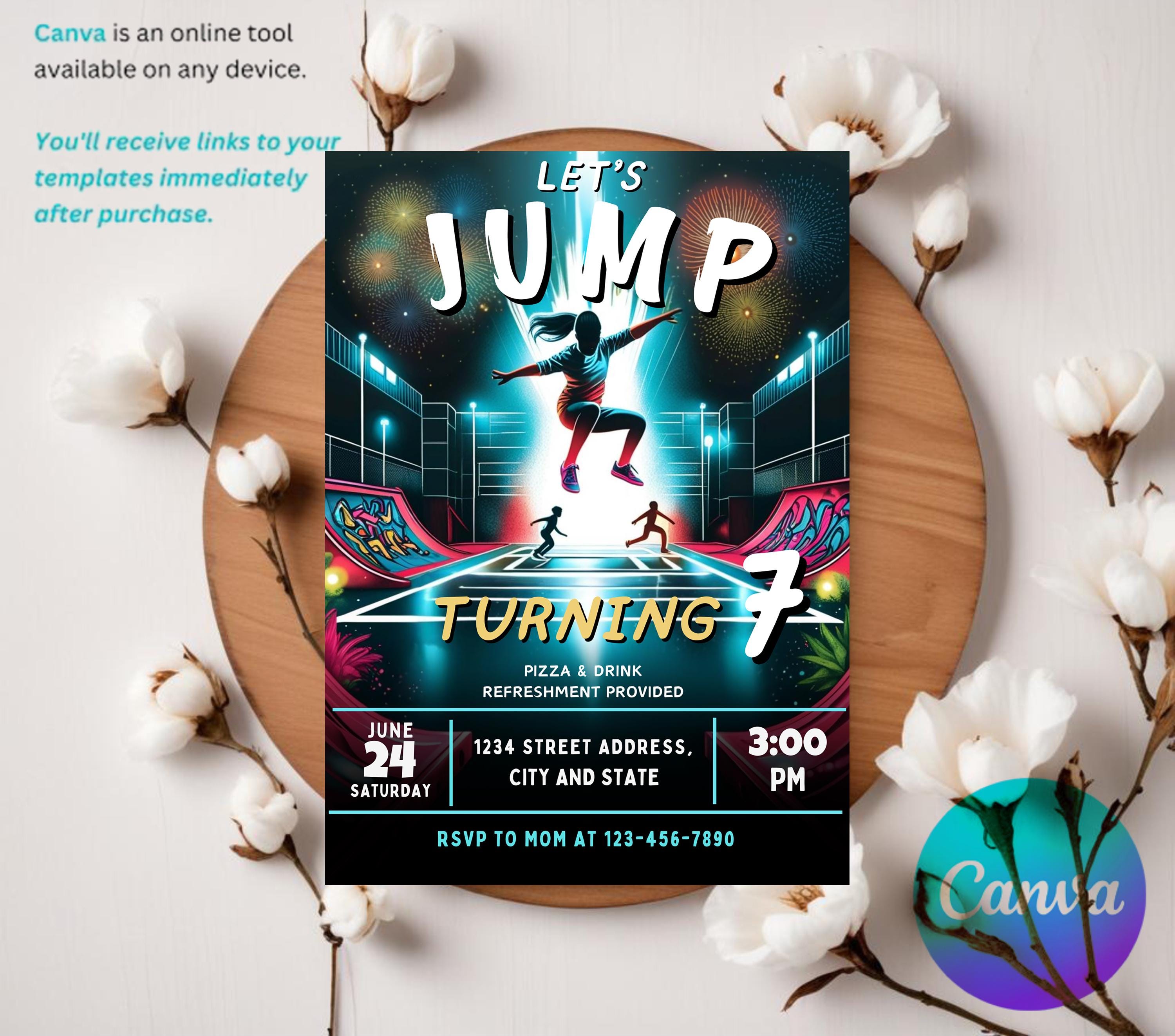Trampoline Park Birthday Party Invitation Parks and Recreation Editable ...