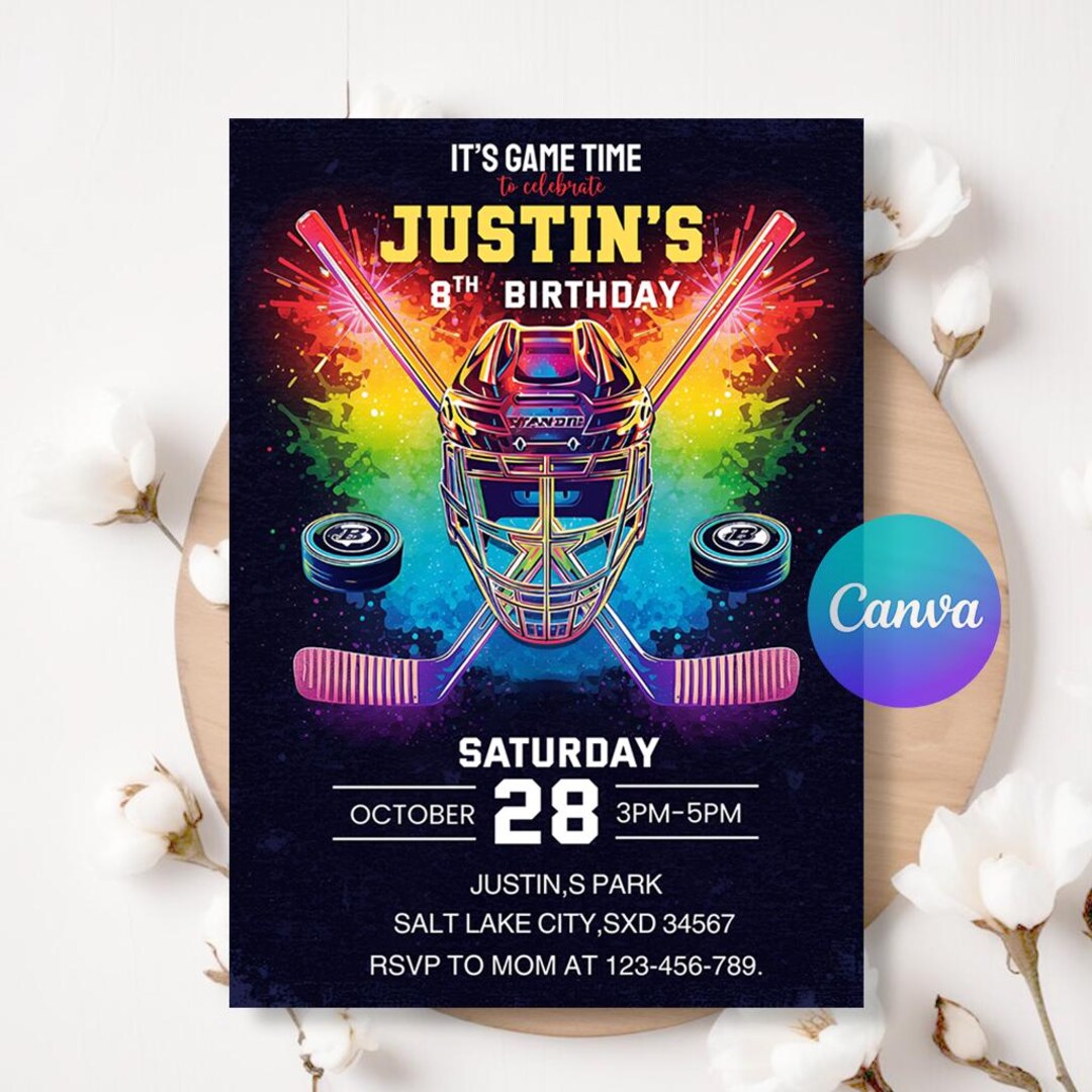 Ice Hockey Birthday Party Invitation, Kids Hockey Bday Party Printable ...