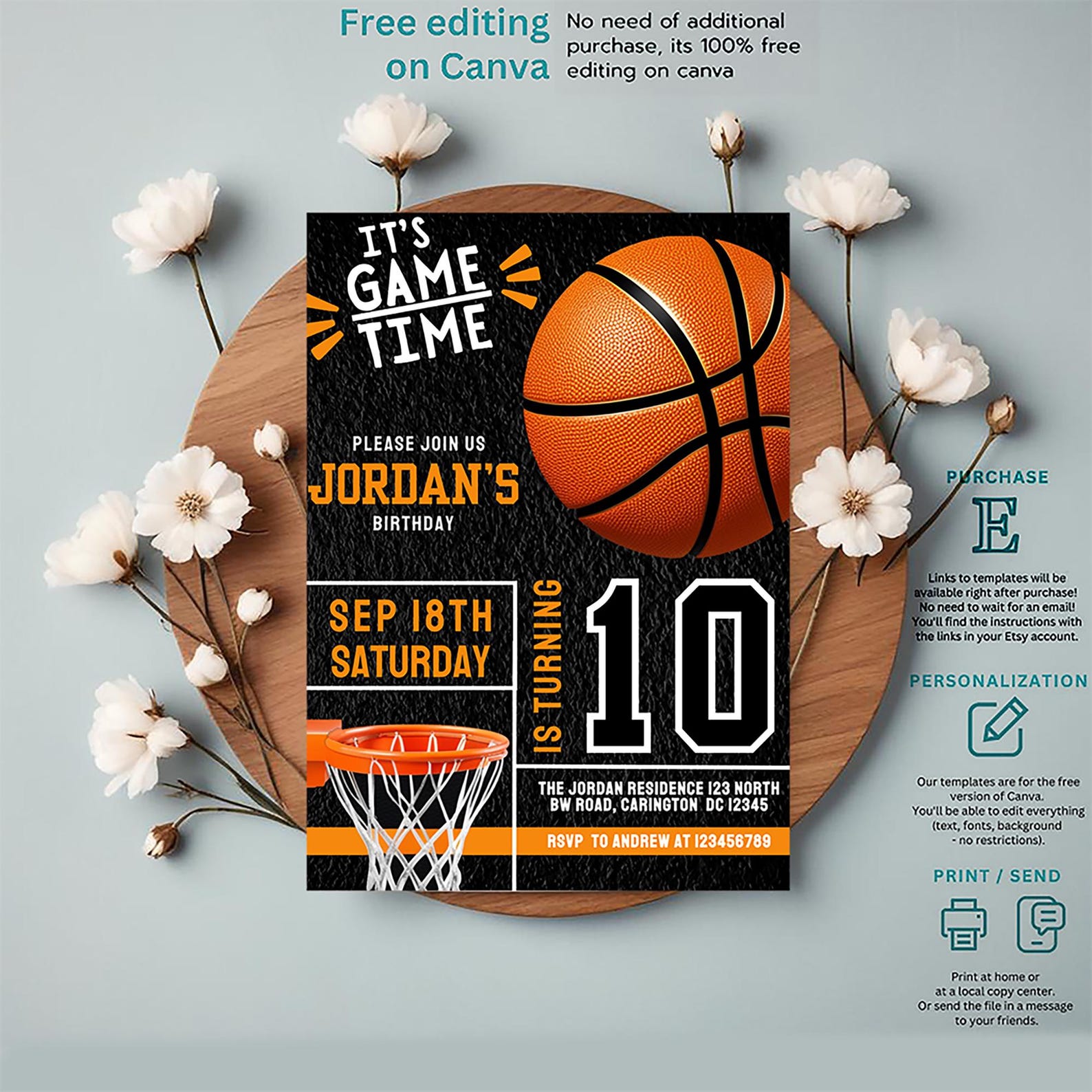 Editable Basketball Birthday Invites - Printable Sports Theme ...