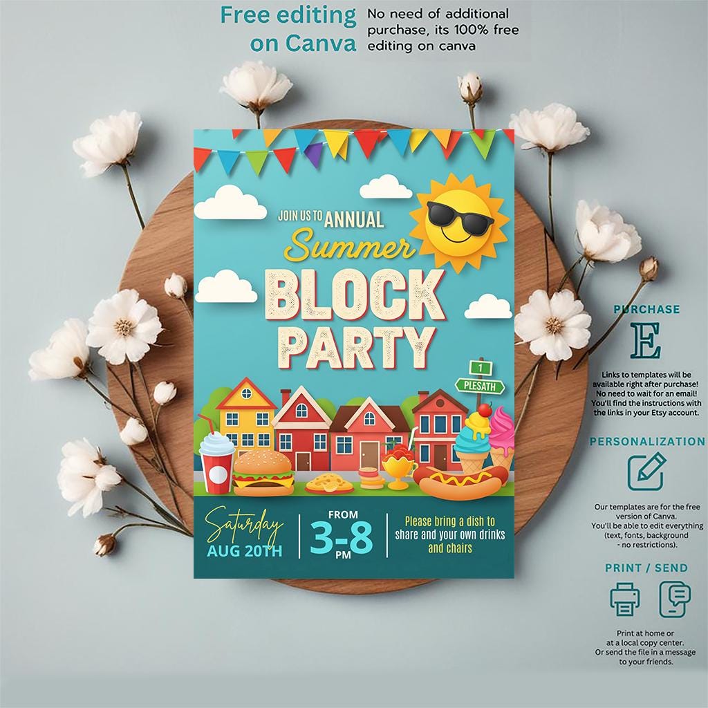 Editable Block Party Invitation Template: Summer BBQ, Neighborhood ...