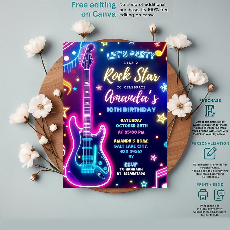 Rockstar Birthday Invitation: Karaoke Party, Editable Template (digital ...