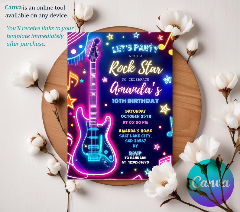 Rockstar Birthday Invitation: Karaoke Party, Editable Template (digital ...