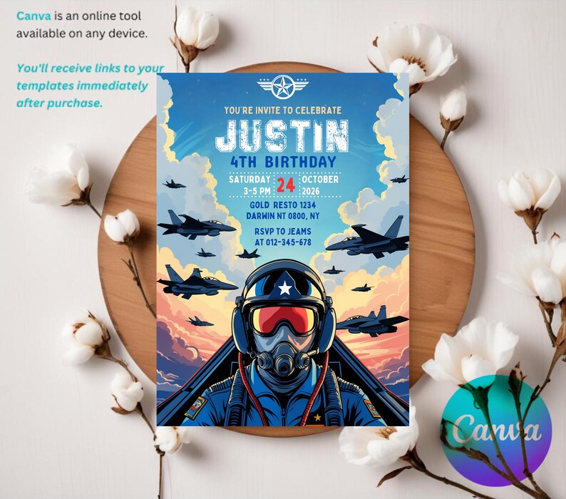 Fighter Pilot Birthday Invitation: Military Jet Theme (digital File) - Etsy