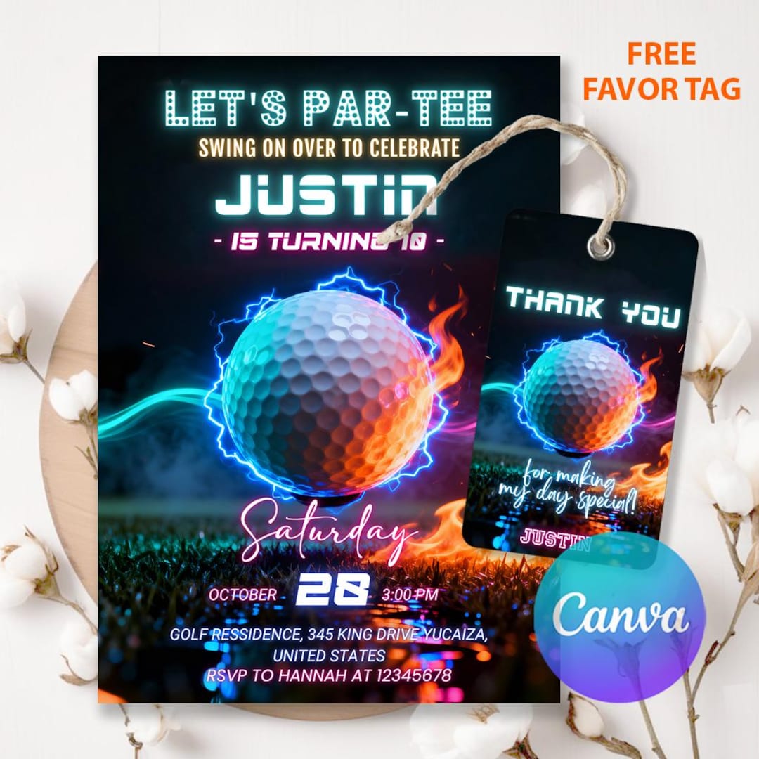 Mini Golf Birthday Invitation, Glow Party, Boy Girl Golf Party Invite ...