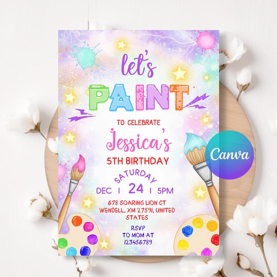 Editable Art Birthday Party Invitation, Paint Party, Let's Paint ...