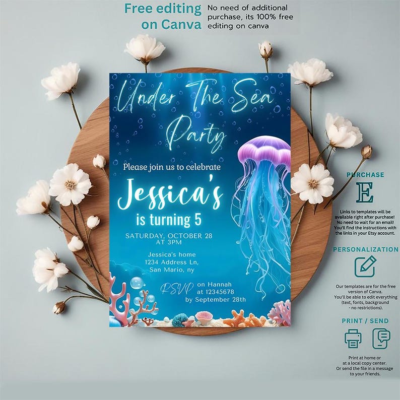 Ocean Birthday Party Invitation: Under the Sea Theme (digital Download ...