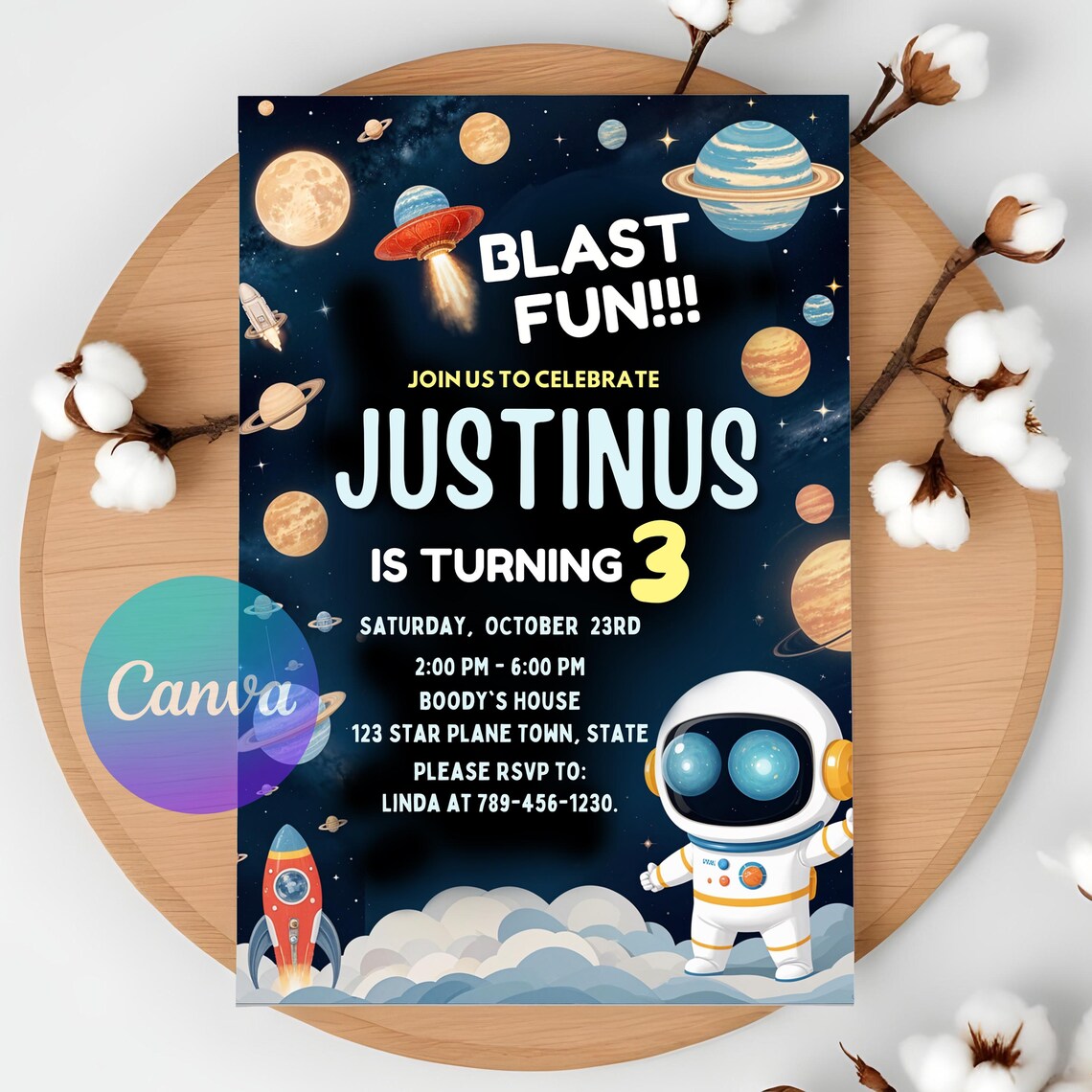 Outer Space Planet Invitation Personalized MP4 Template for Kid's ...