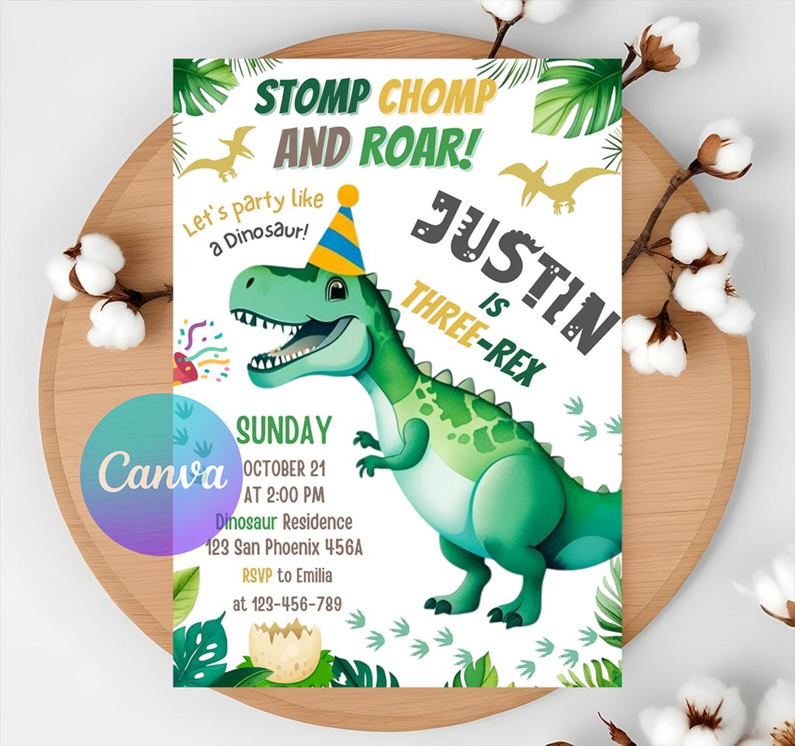 Editable Three-rex Invitation, Dinosaur Birthday Invitation, 3 Rex ...