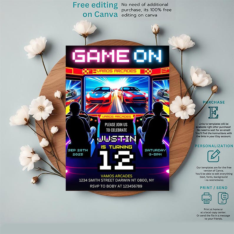 Arcade Birthday Invitation Epic Gaming Party Template for Kids! Level ...