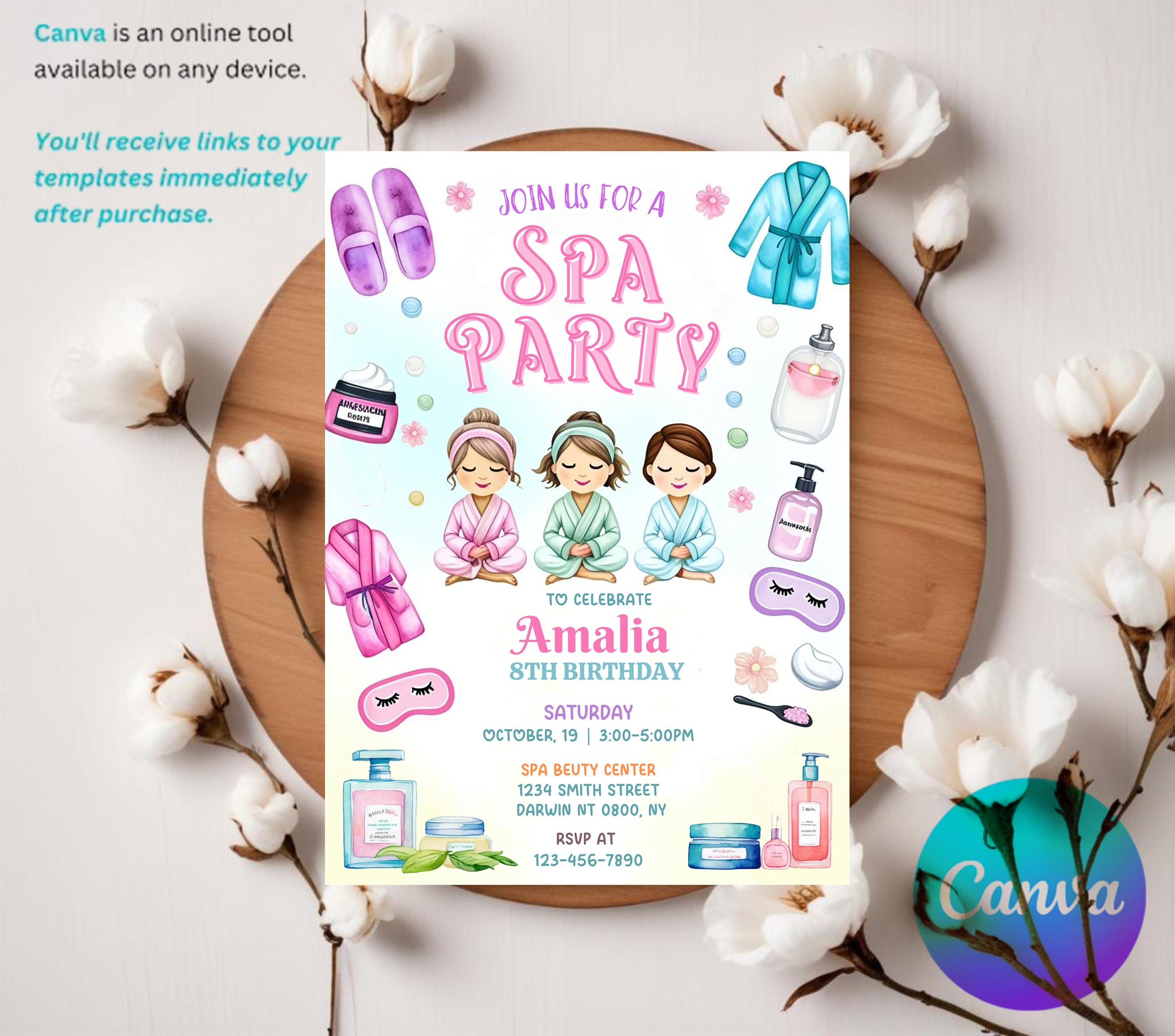 Editable Spa Party Invitation, Spa Girls Birthday, Tween Birthday Spa ...