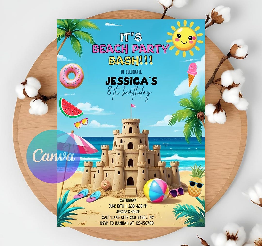 Editable Beach Party Invitation: Summer Birthday, Bachelorette (instant ...
