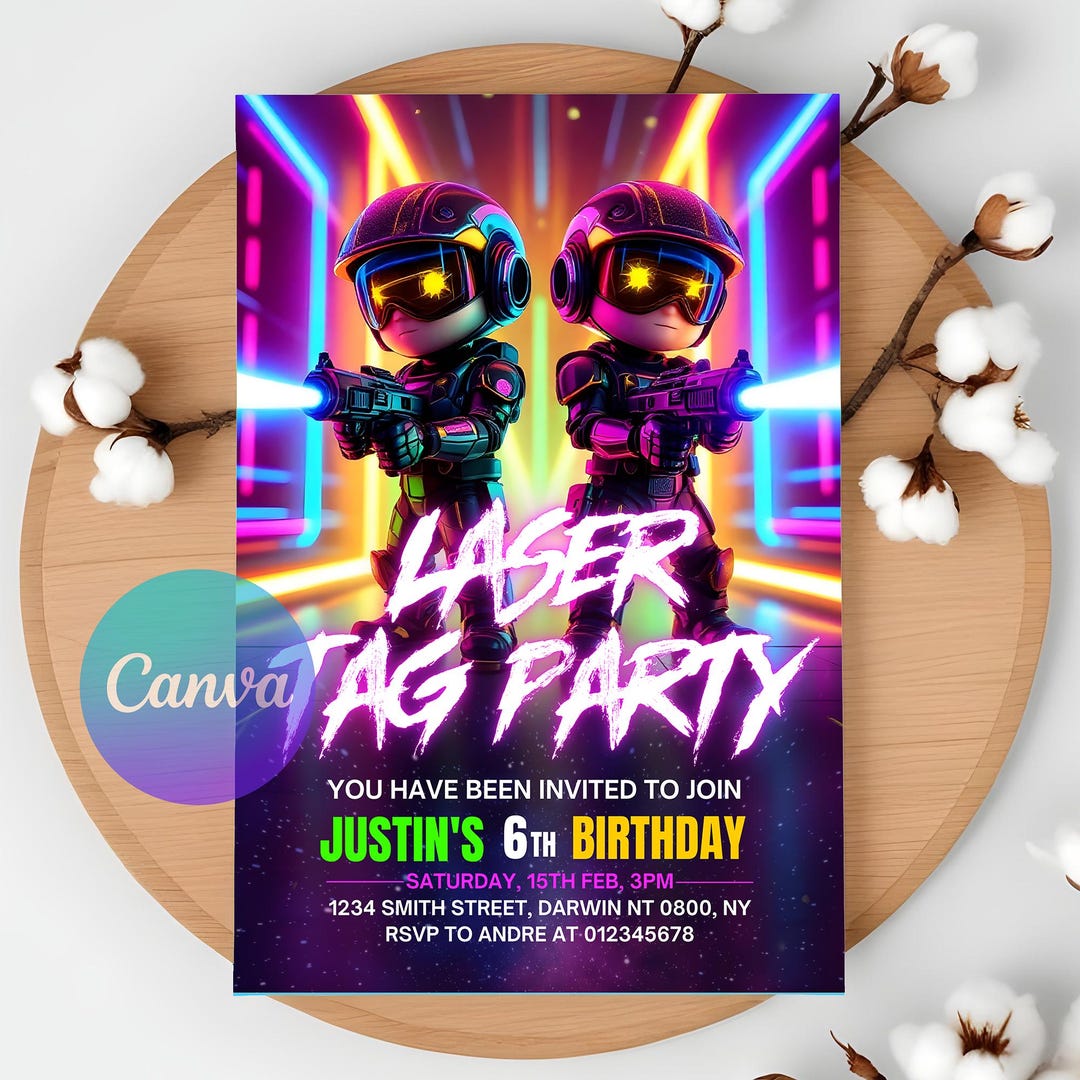 Laser Tag Party Invitation - Fun Laser Tag Birthday Invite for Boys ...