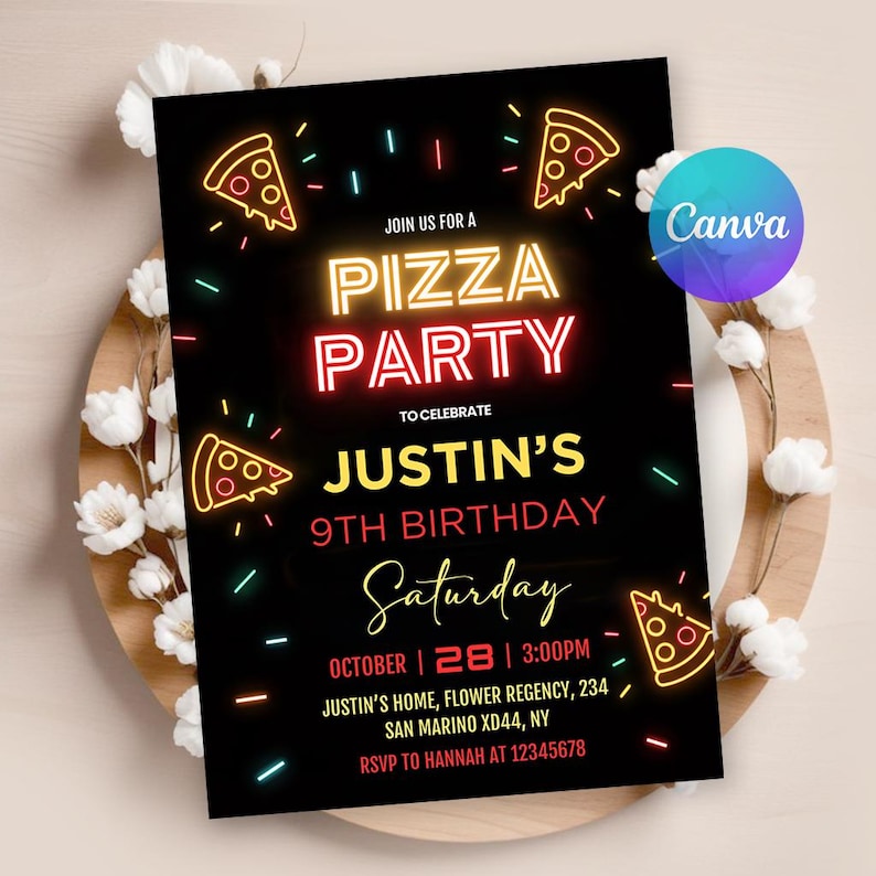 Pizza Party Invitation, Kids Pizza Birthday, Editable Pizza Party ...
