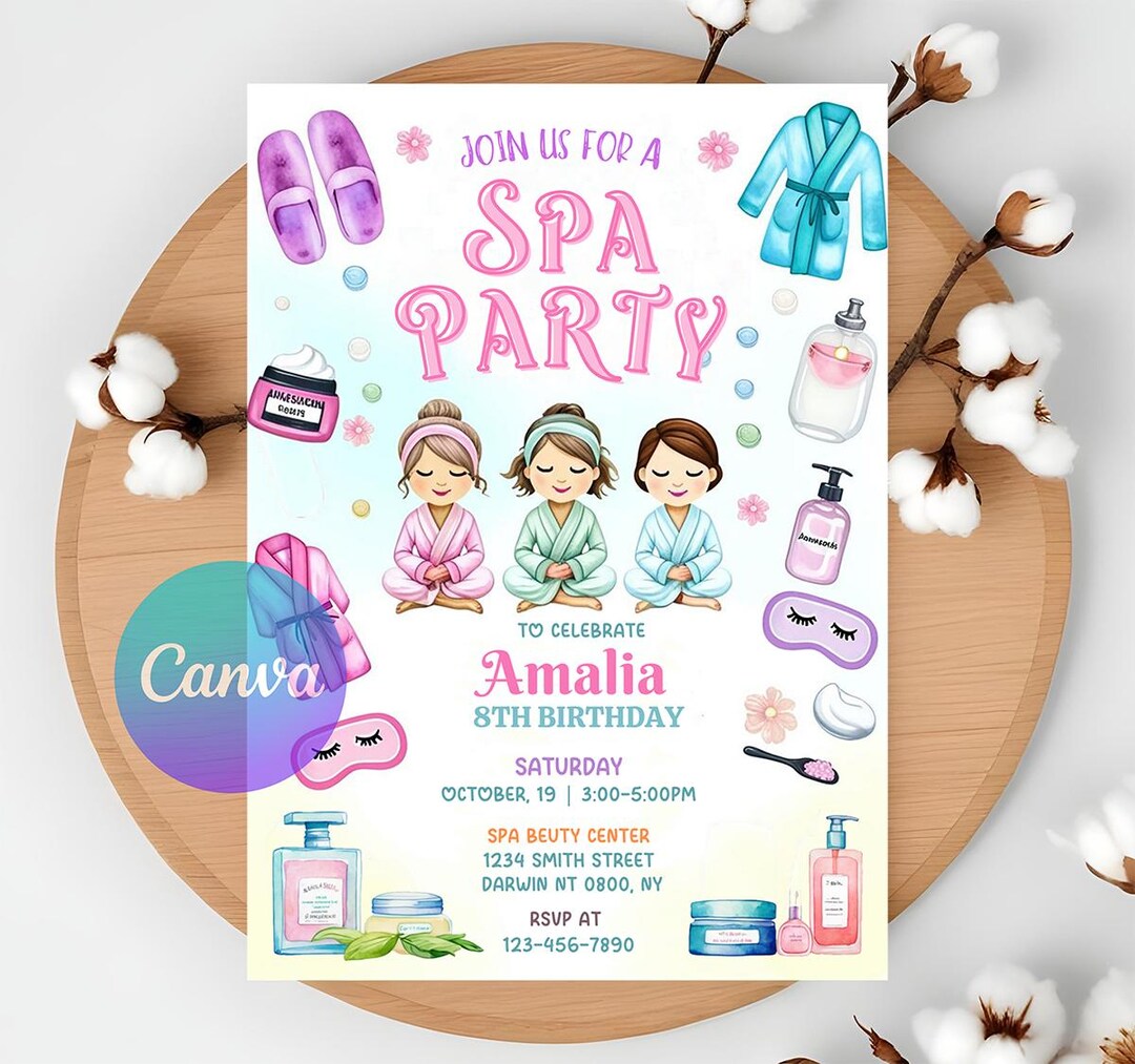 Editable Spa Party Invitation, Spa Girls Birthday, Tween Birthday Spa ...