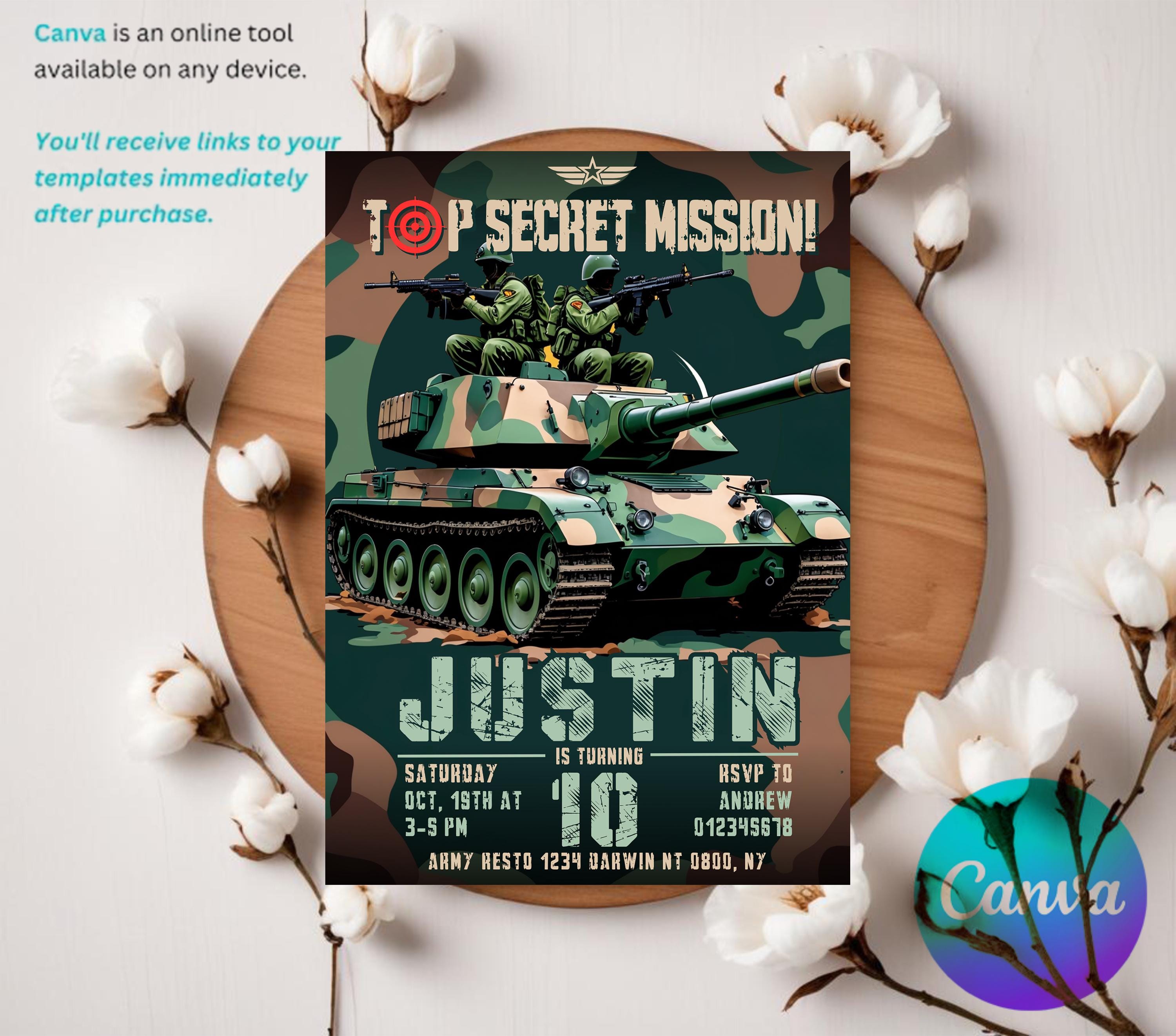 Editable Military Party Invitations, Army Birthday Party, Army Birthday ...