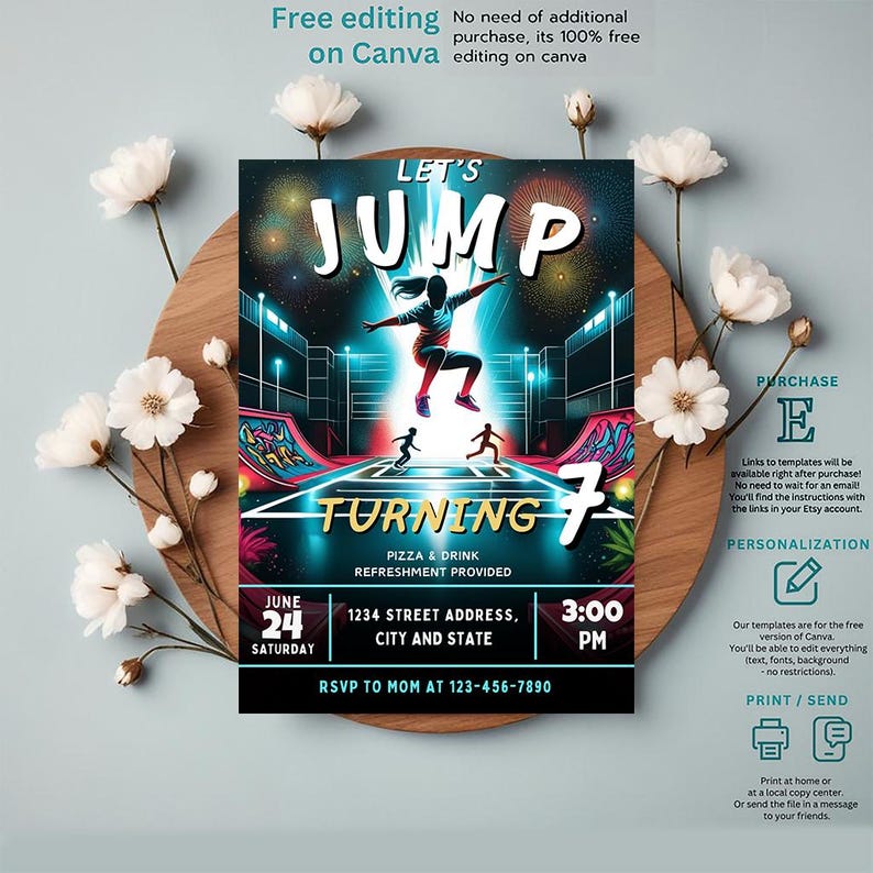 Trampoline Park Birthday Party Invitation Parks and Recreation Editable ...
