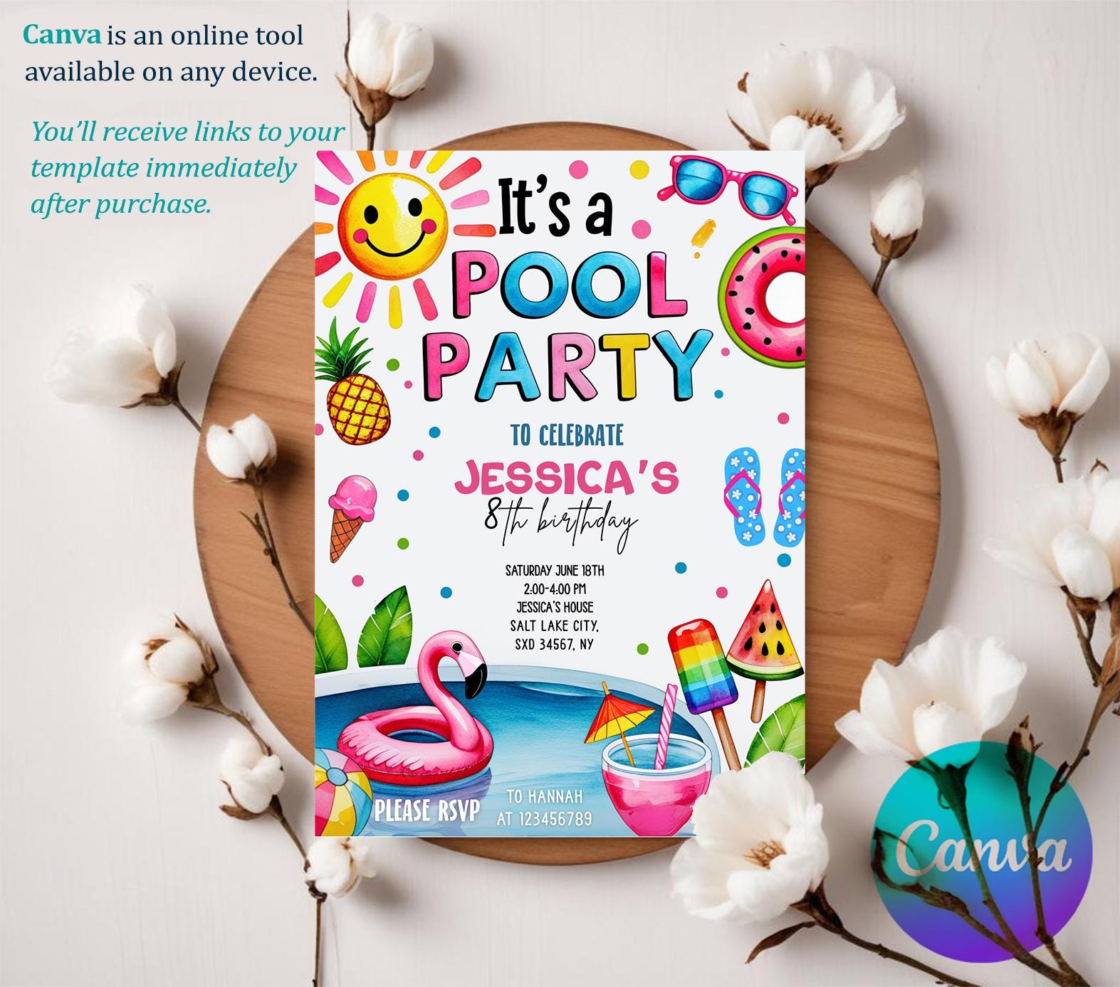Editable Pool Birthday Invite, Pool Party Invitation, Printable Summer ...