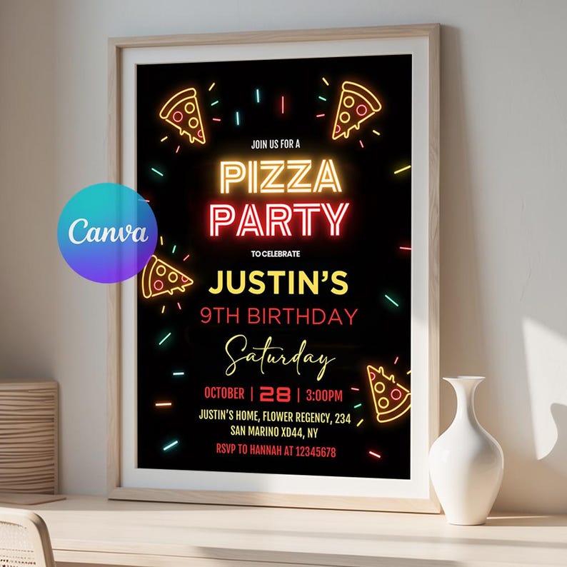 Pizza Party Invitation, Kids Pizza Birthday, Editable Pizza Party ...