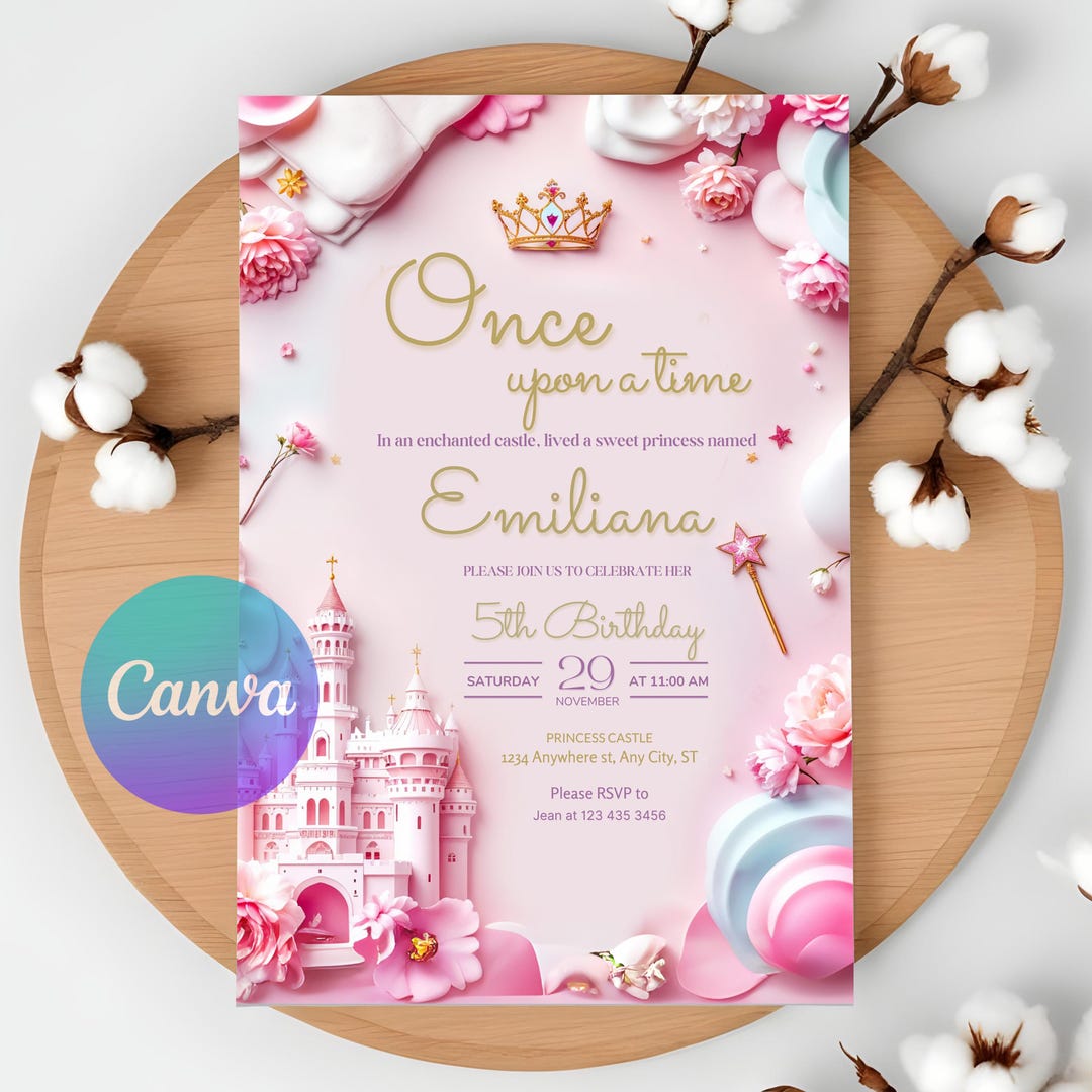 Editable Pink Princess Birthday Invitation | 5th Birthday Party | Girls ...