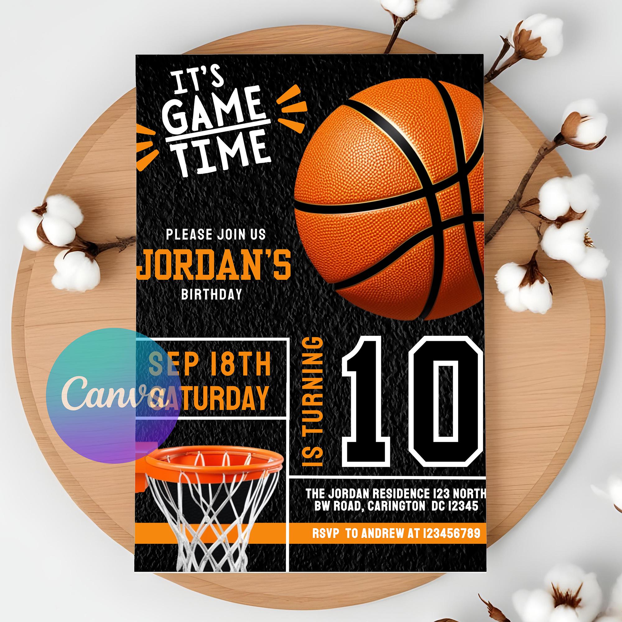 Basketball Party Invite, Kids Sports Birthday Template, Editable Hoop ...