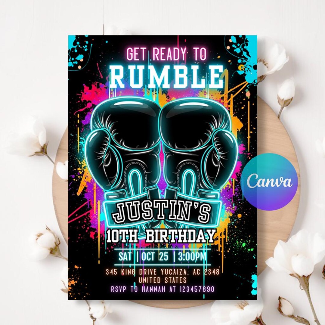 Editablw Boxing Birthday Invitation, Mma Boy Invitation, Boxing ...