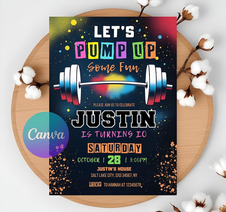 Fitness Gym Birthday Invitation: Printable Party Template (instant ...