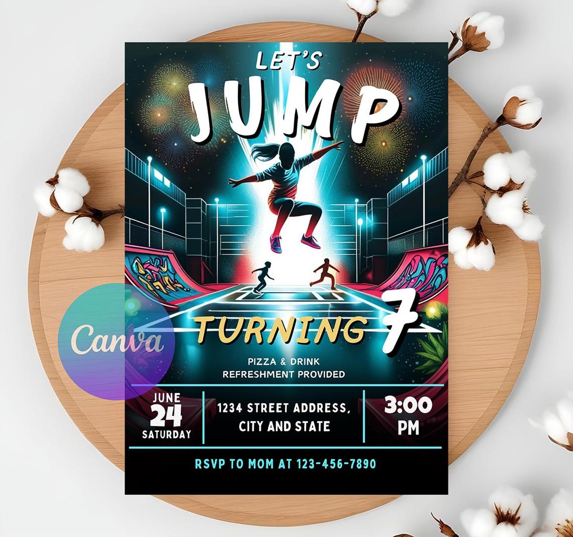 Trampoline Park Birthday Party Invitation Parks and Recreation Editable ...