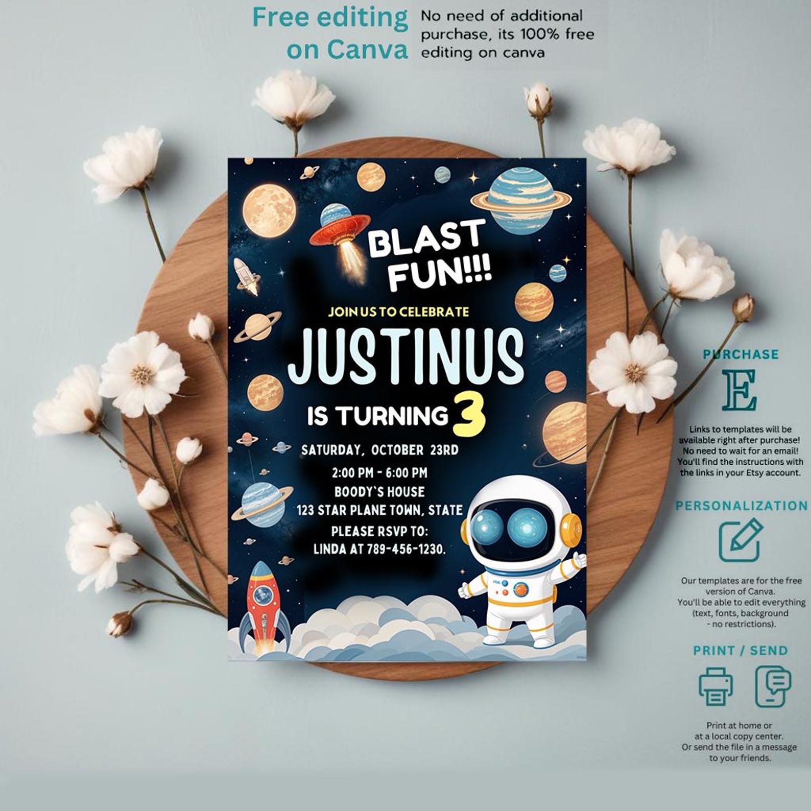 Outer Space Planet Invitation - Personalized MP4 Template for Kid's ...