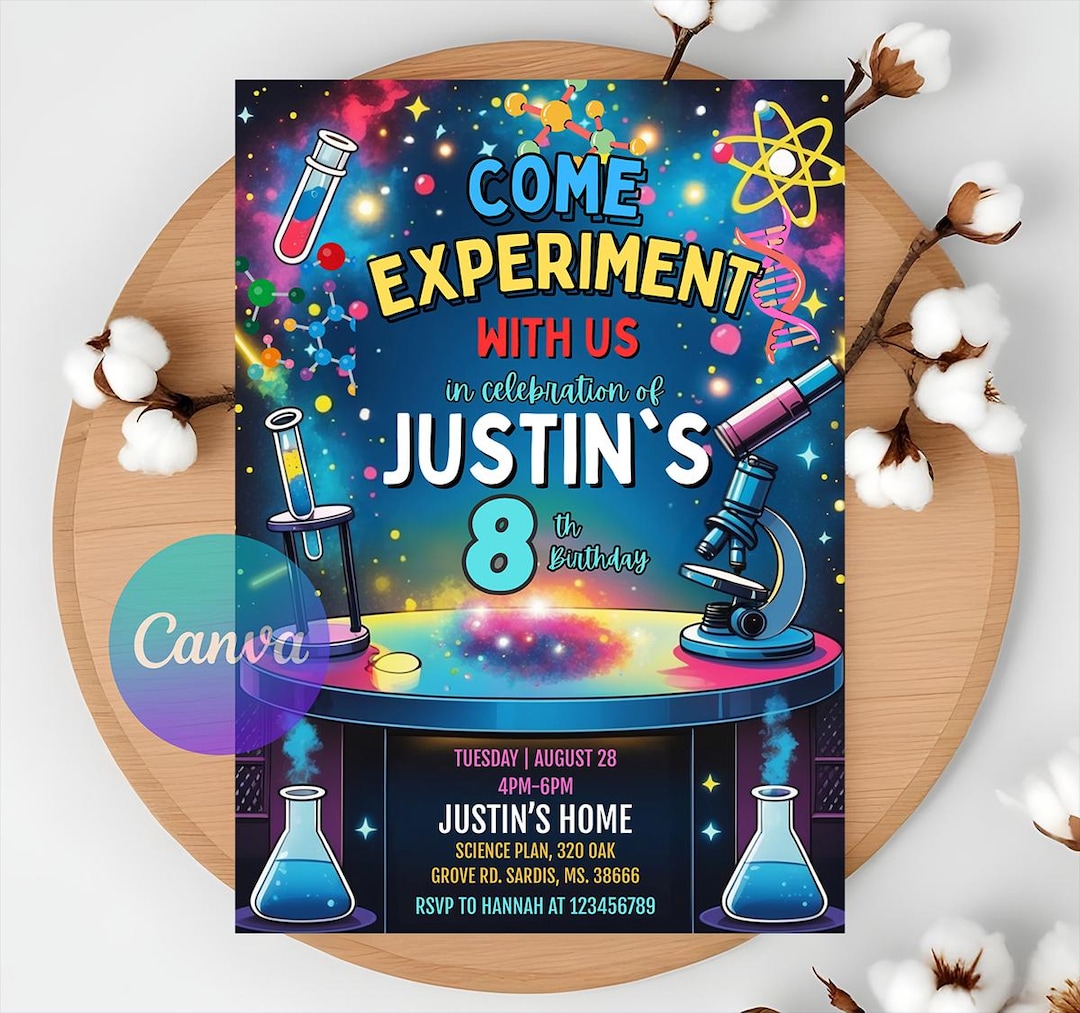 Mad Science Birthday Invitation: Neon Lab Party Template (instant ...