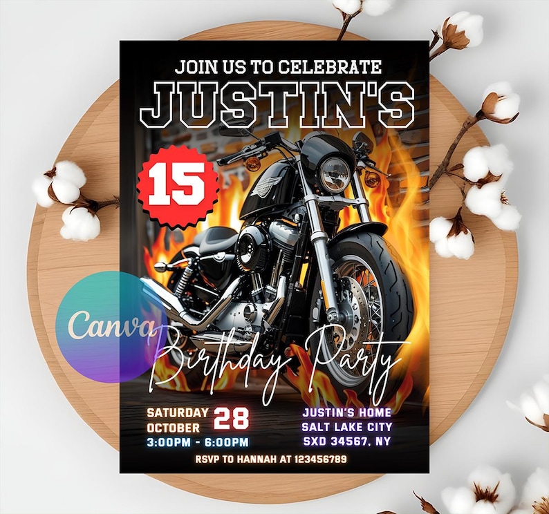 Motorcycle Birthday Invite, Invitation Template Bike Birthday ...