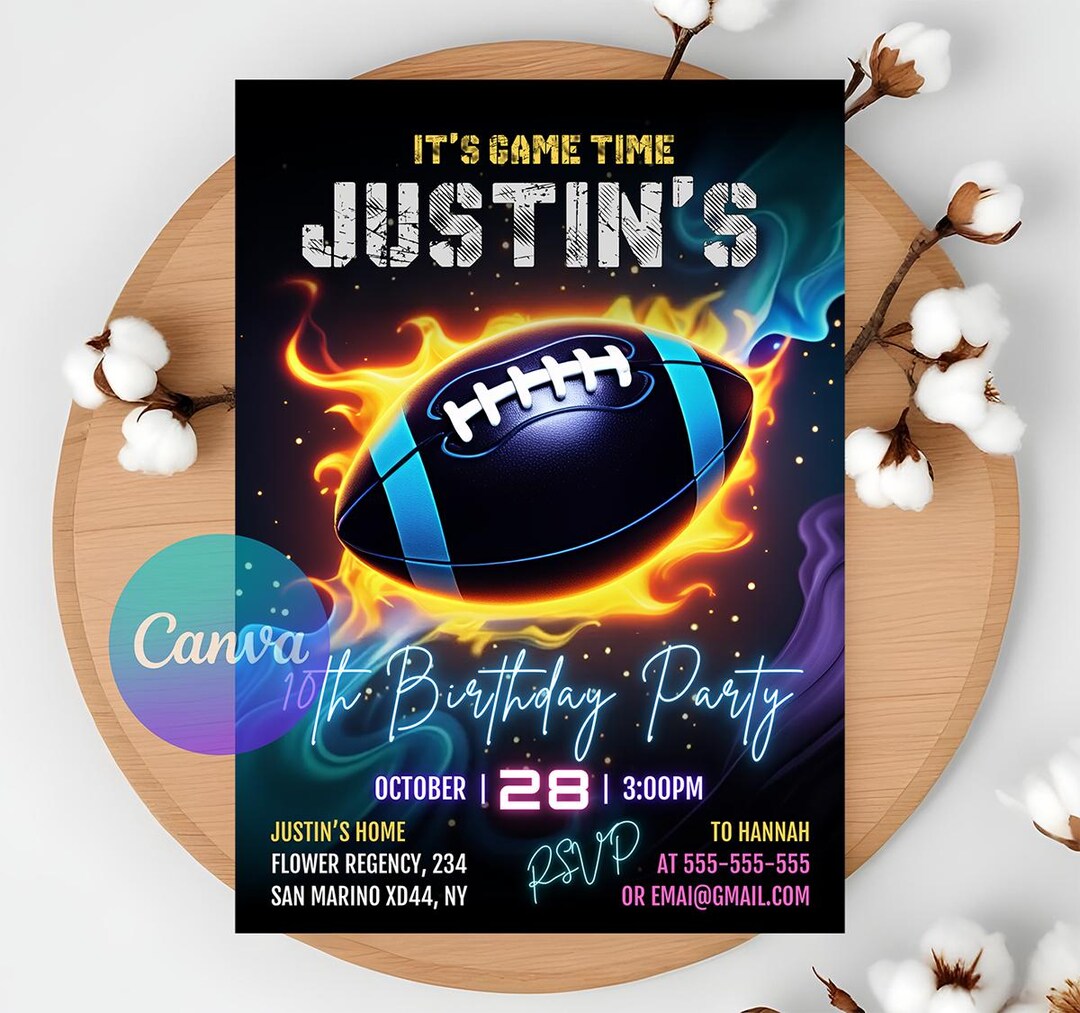 Football Invitation, Football Game Time Invitation, Digital Football ...