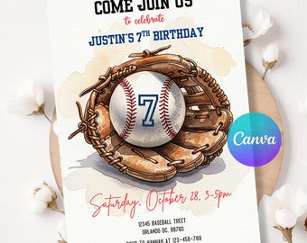 Baseball Birthday Invitation: Sports Theme, Editable 5x7 Canva Template ...