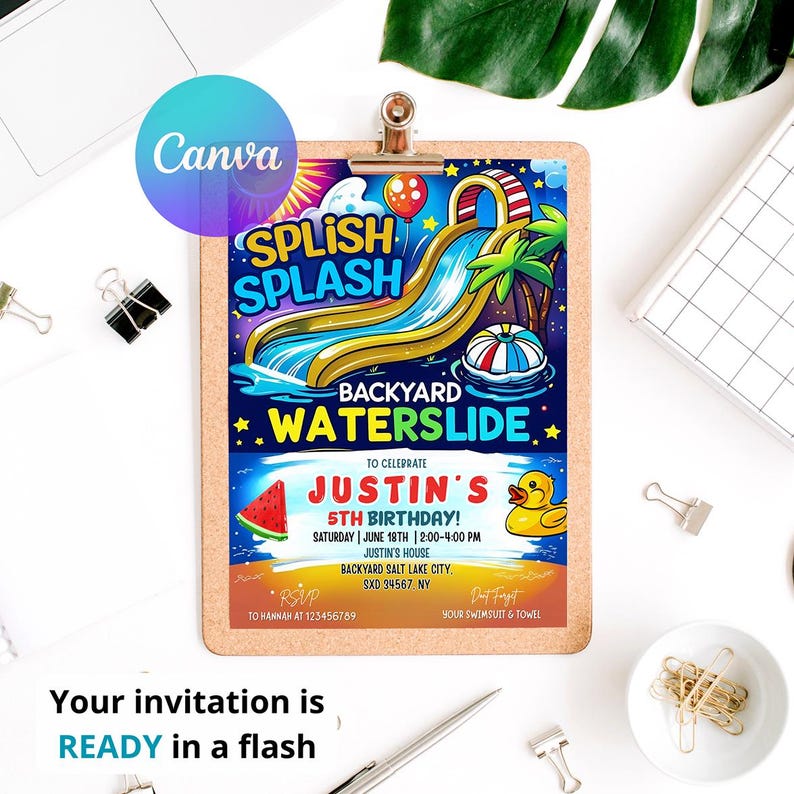 Waterslide Birthday Invitation, Boy Girl Splash Party Invite, Splash ...
