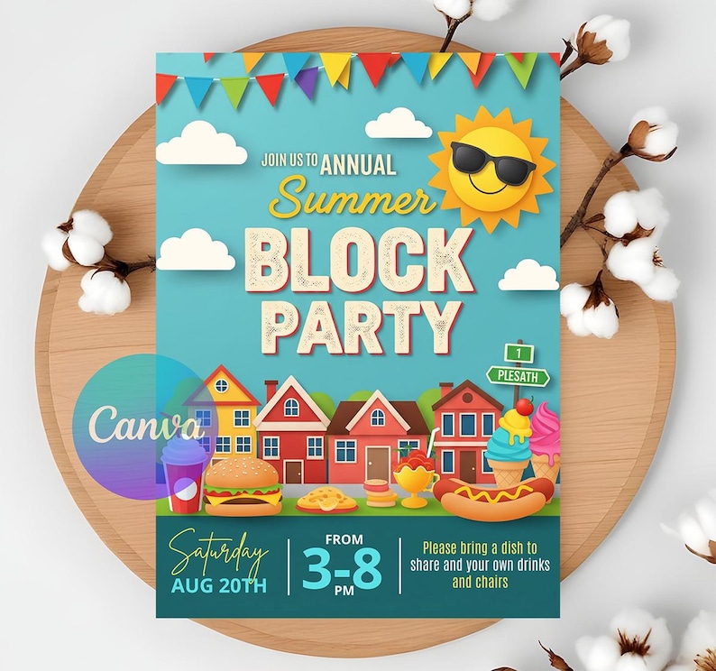 Editable Block Party Invitation Template: Summer BBQ, Neighborhood ...