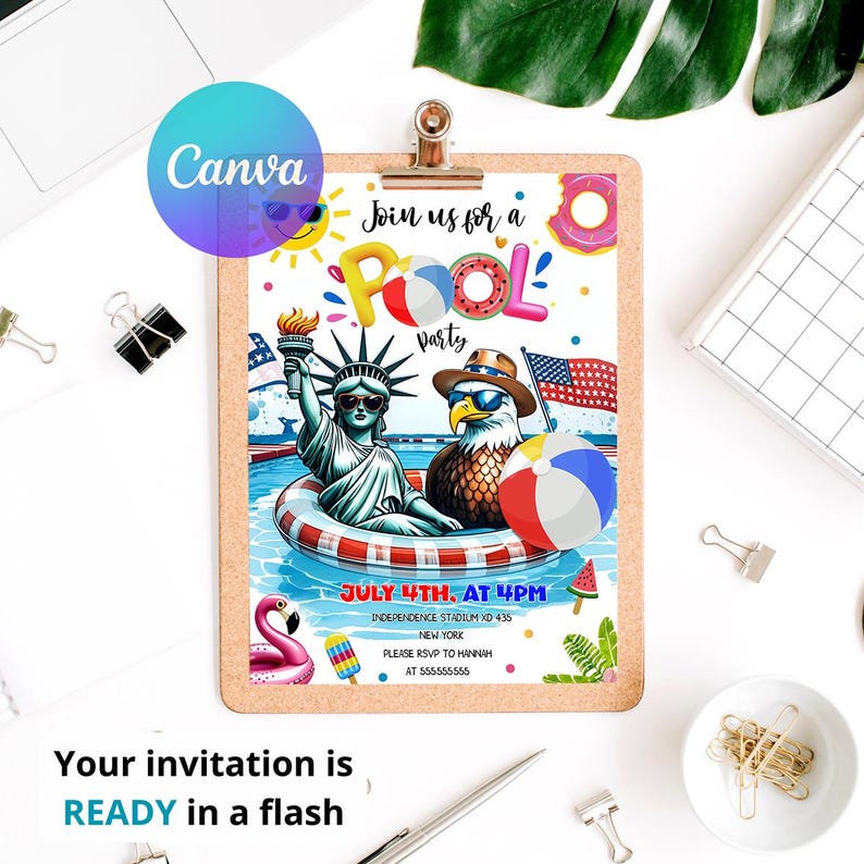 Editable Independence Day Pool Party Patriotic, 4th of July Pool Party Invitation Invite ...