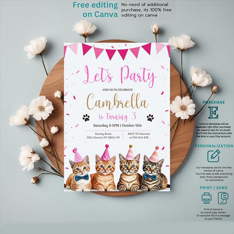 Editable Cat Birthday Invitation: Party Theme (digital Download) - Etsy