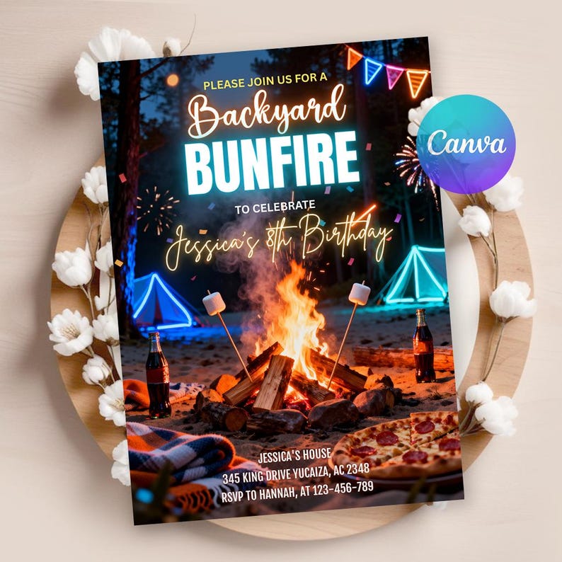 Backyard Bonfire Birthday Invitation, Backyard Bonfire Invite, Campfire ...