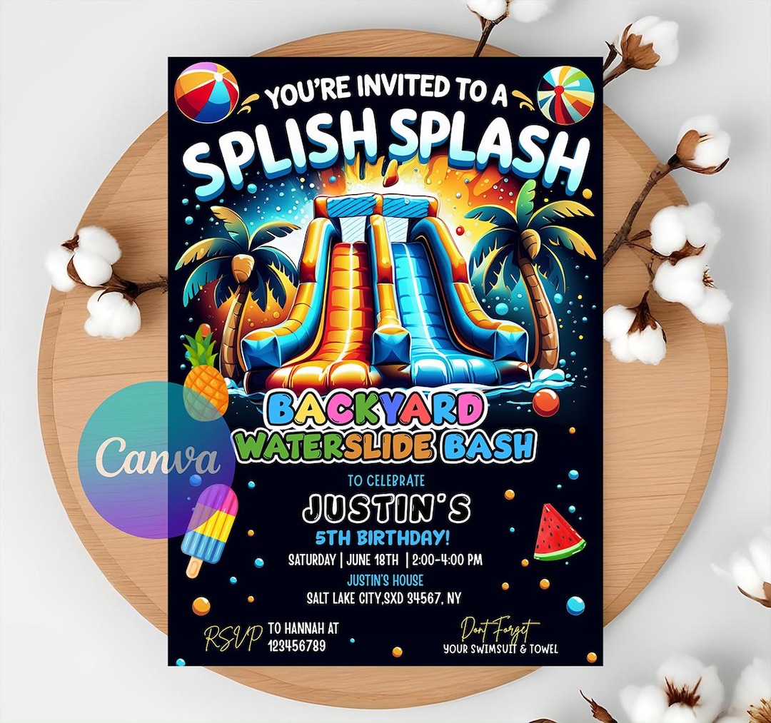 Waterslide Birthday Invitation, Boy Girl Splash Party Invite, Splash ...