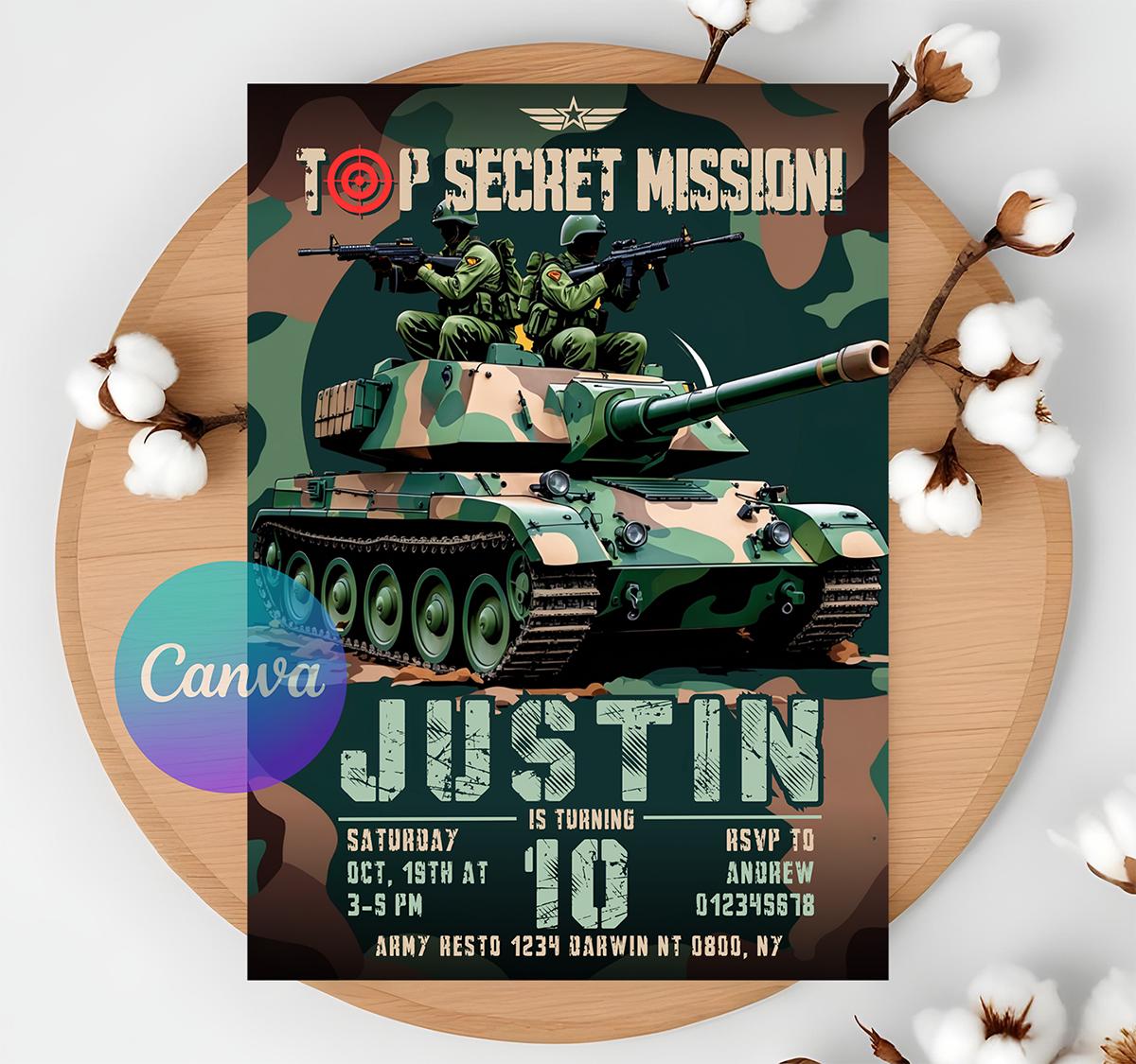 Editable Military Party Invitations, Army Birthday Party, Army Birthday ...