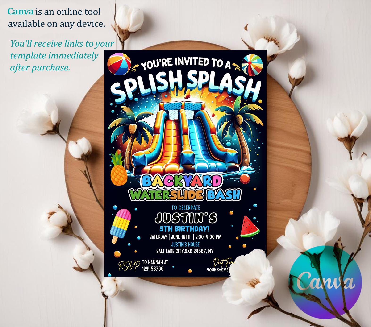 Waterslide Birthday Invitation, Boy Girl Splash Party Invite, Splash ...