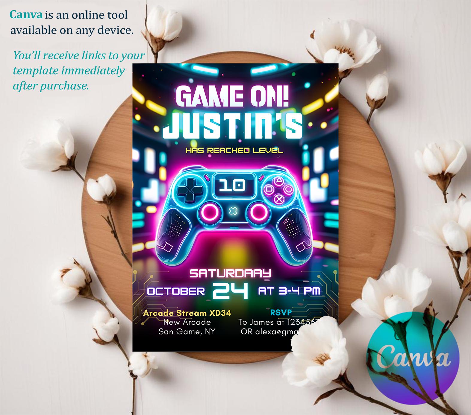 Editable Video Game Party Invitation, Level up Birthday Invite, Video ...