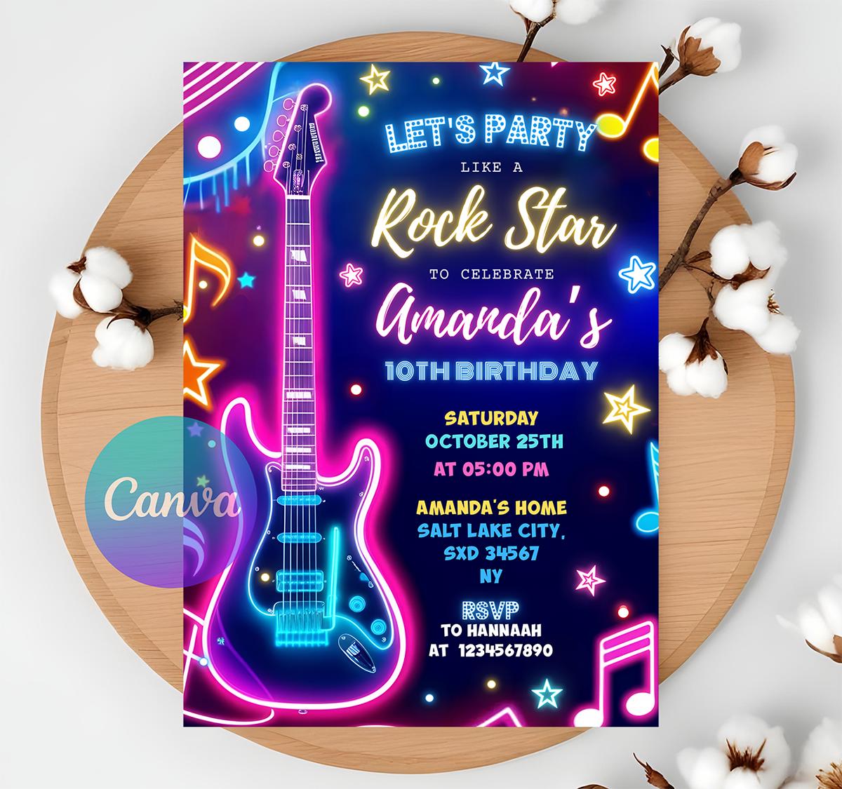 Rockstar Birthday Invitation: Karaoke Party, Editable Template (digital ...