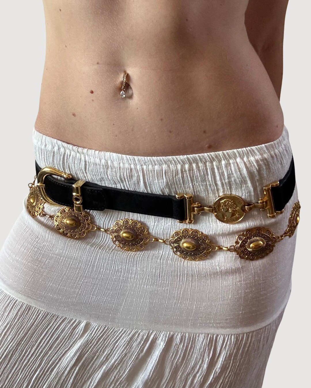 Vintage PAULITH Western Gold Coin Belt – Black Genuine Suede Leather ...