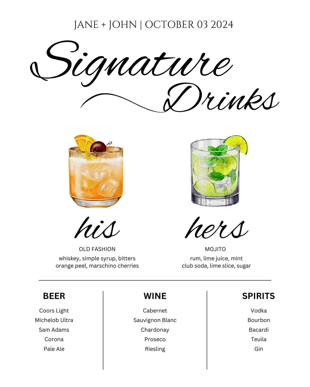 Signature Drinks Bar Sign Template - Etsy