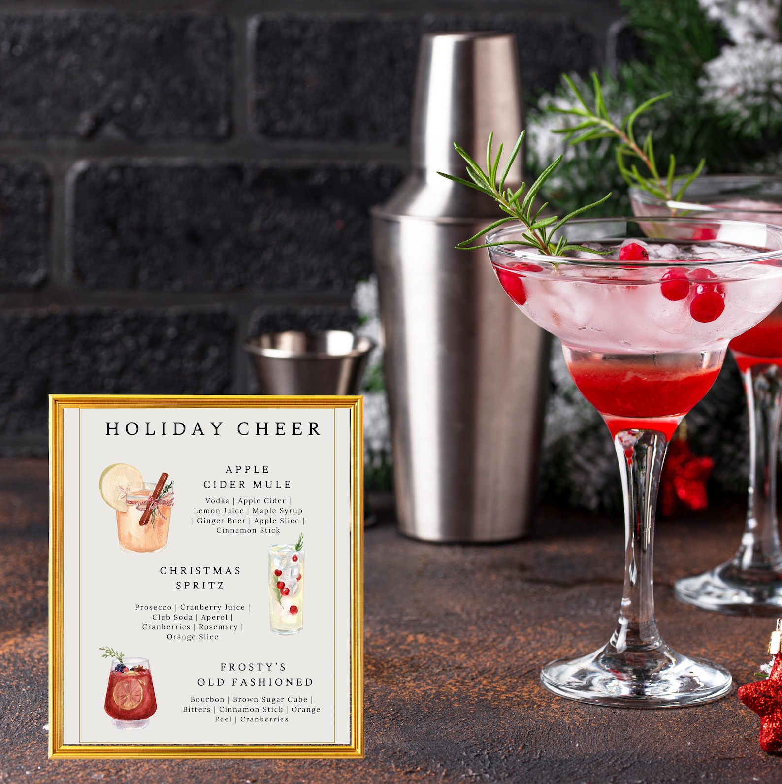 Christmas Cocktail Menu Template: Editable Holiday Bar Sign (canva ...